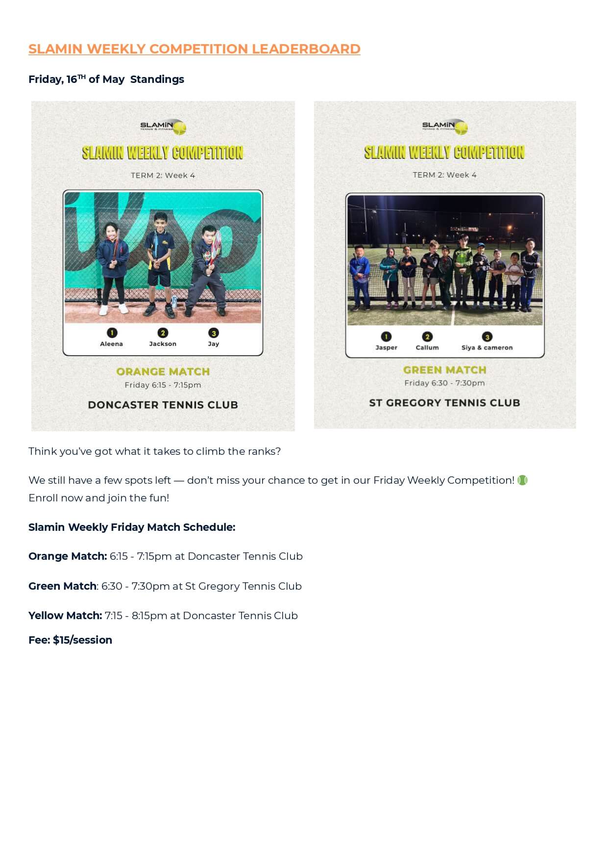 Newsletter Week 5 Term 2 | Slamin Tennis