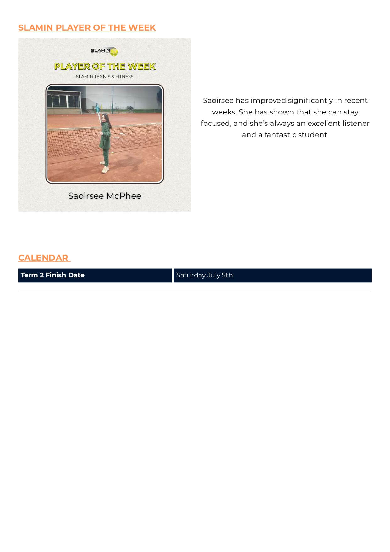 Newsletter Week 5 Term 2 | Slamin Tennis